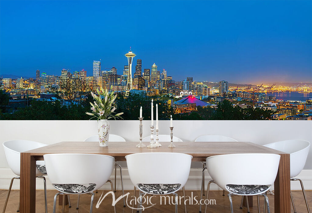 Downtown Seattle in Blue Wallpaper Mural by Magic Murals