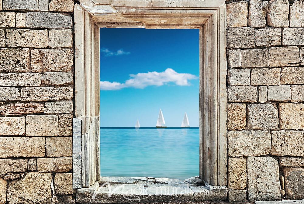 Stone Wall Window Wallpaper Wall Mural by Magic Murals