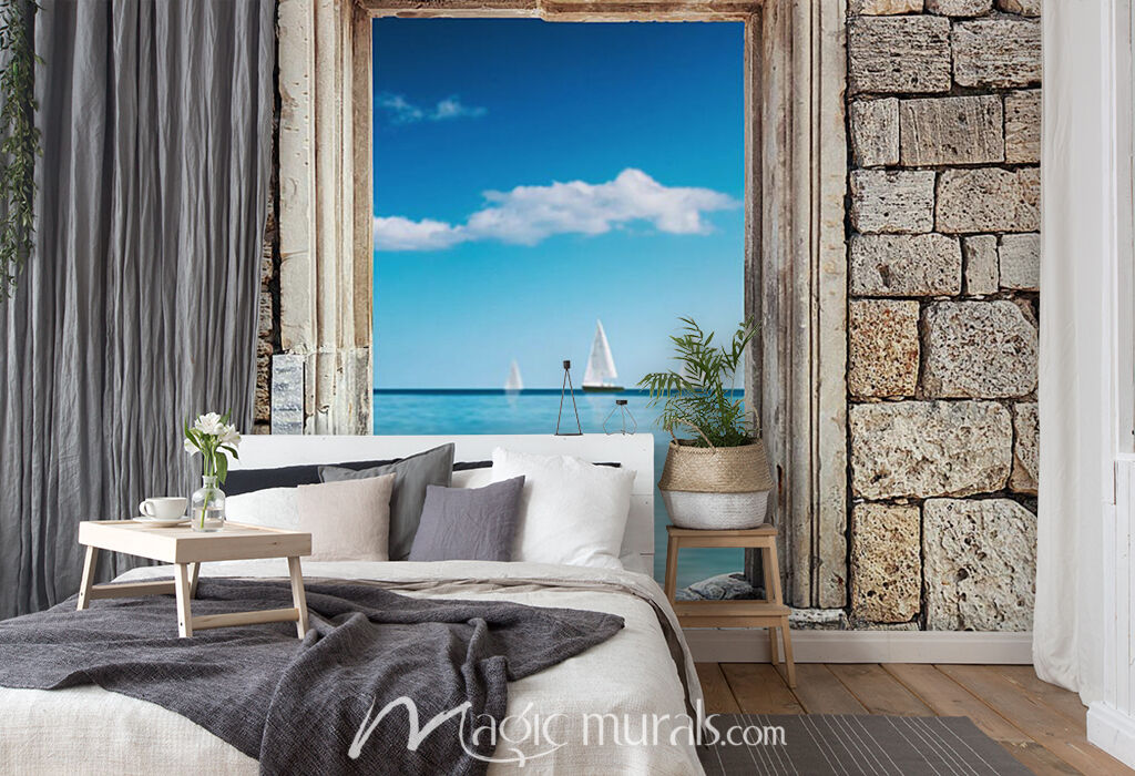 Stone Wall Window Wallpaper Wall Mural by Magic Murals
