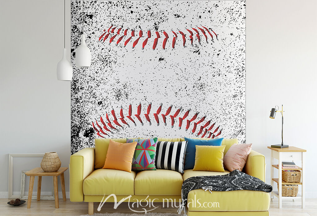 Baseball Stitches Wallpaper Wall Mural by Magic Murals