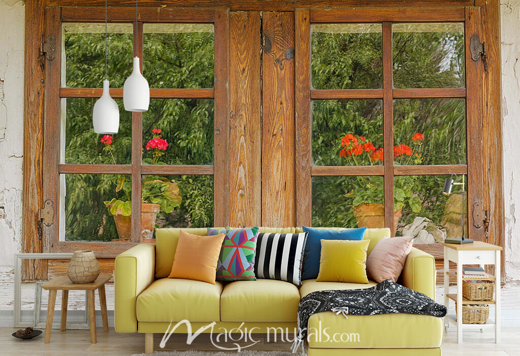 Rustic Garden Windows Wallpaper Mural by Magic Murals