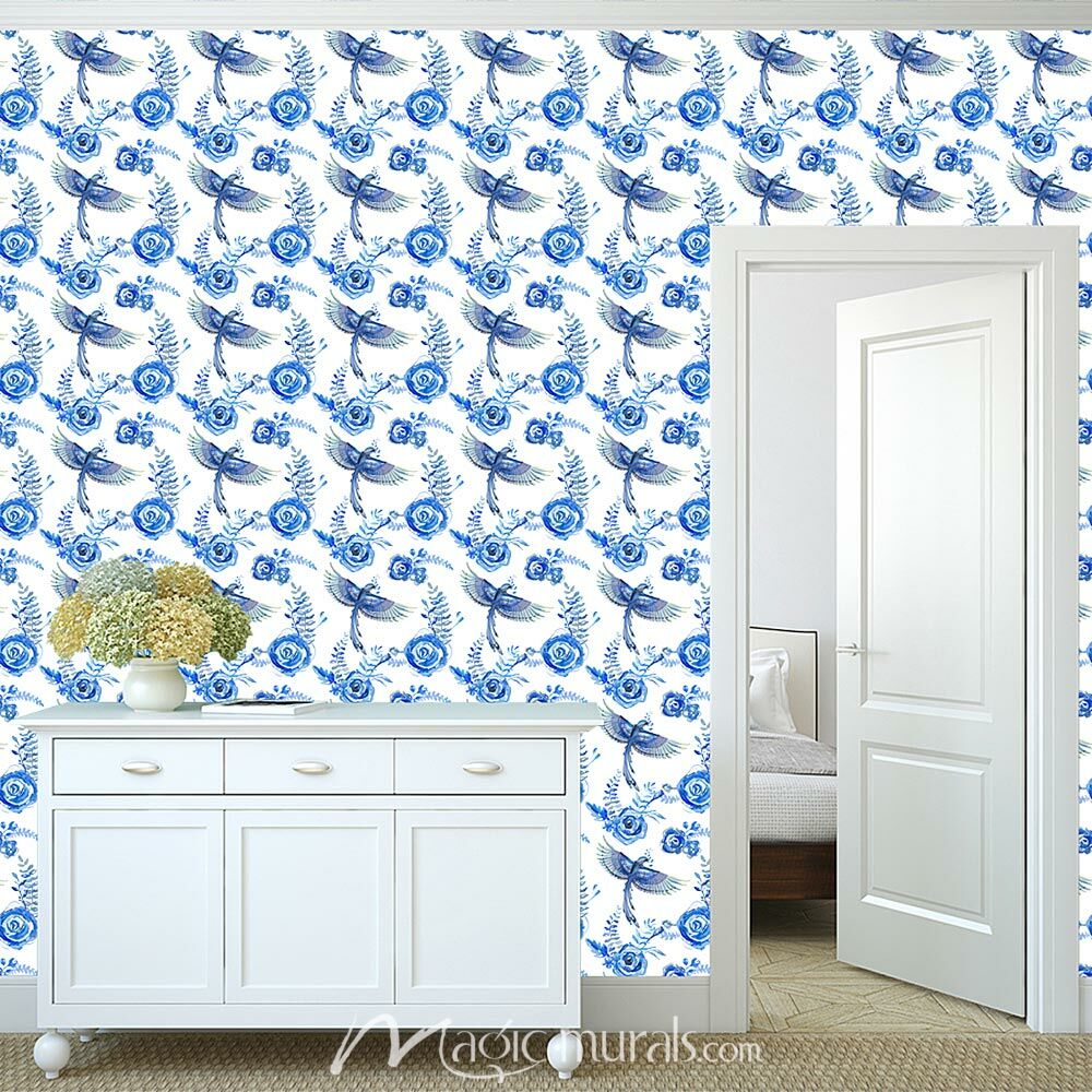 Blue Watercolor Fauna Wallpaper Mural by Magic Murals