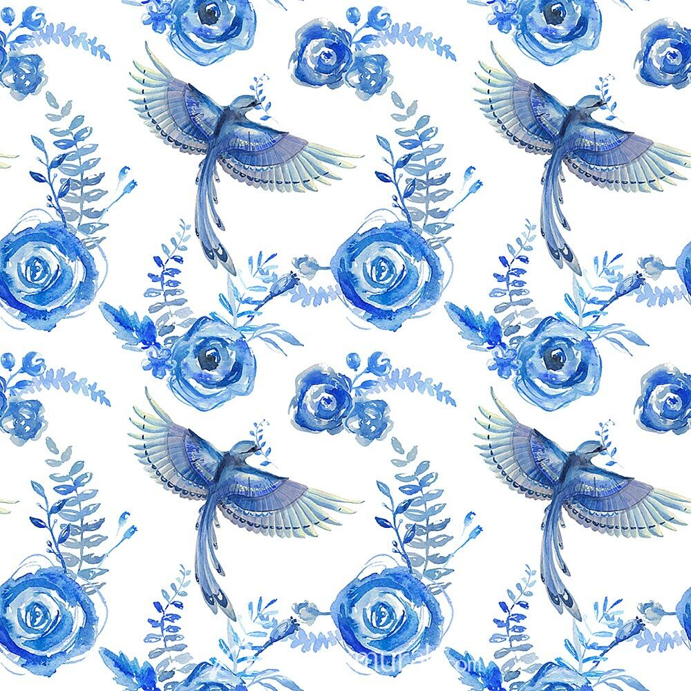 Blue Watercolor Fauna Wallpaper Mural by Magic Murals