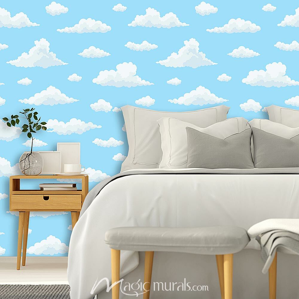 Illustrated Clouds Wallpaper Wall Mural by Magic Murals