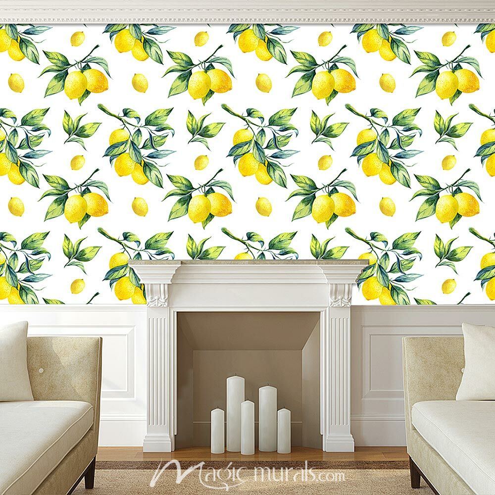 Lemon Illustration Wallpaper Wall Mural by Magic Murals