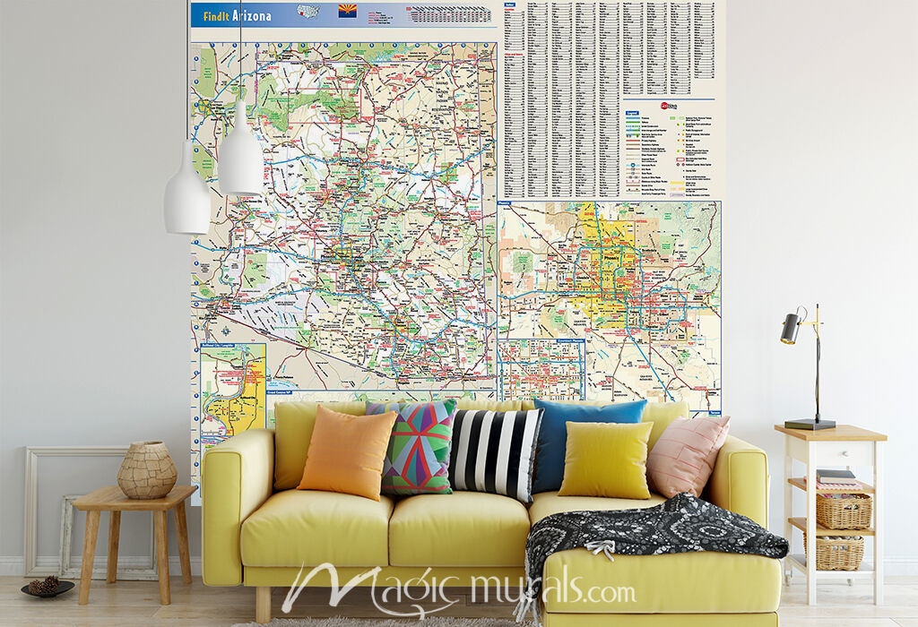 Detailed Arizona State Map Wallpaper Mural by Magic Murals