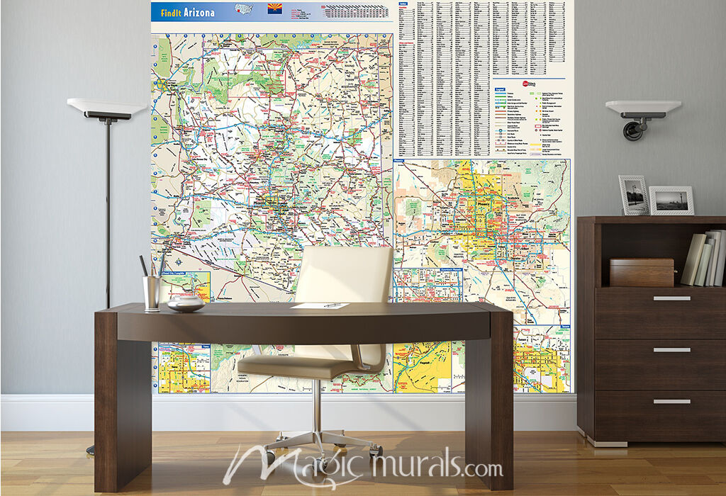Detailed Arizona State Map Wallpaper Mural by Magic Murals