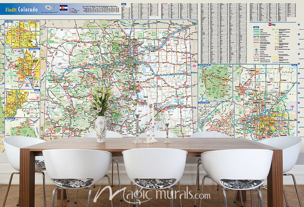Detailed Colorado State Map Wallpaper Mural by Magic Murals
