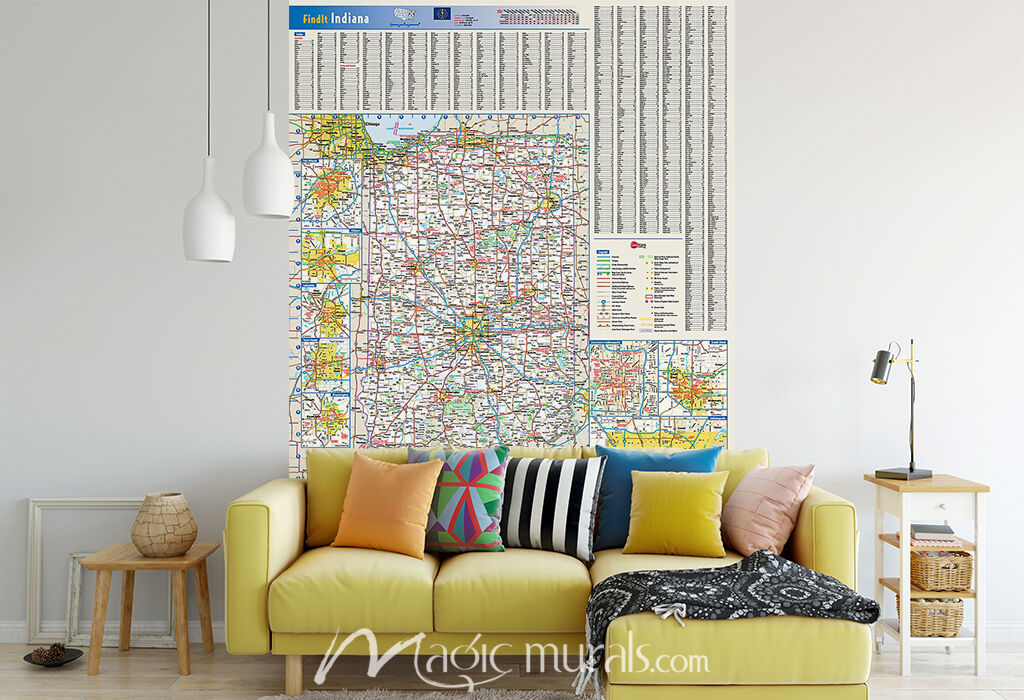 Indiana State Map Wallpaper Wall Mural by Magic Murals