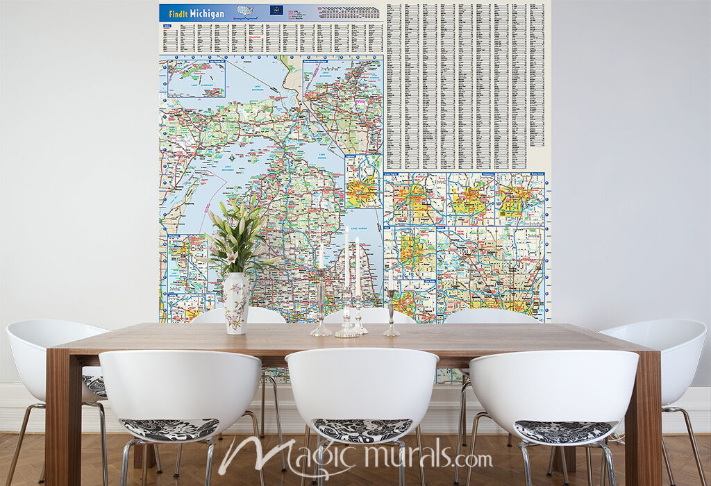 Michigan State Map Wallpaper Wall Mural by Magic Murals