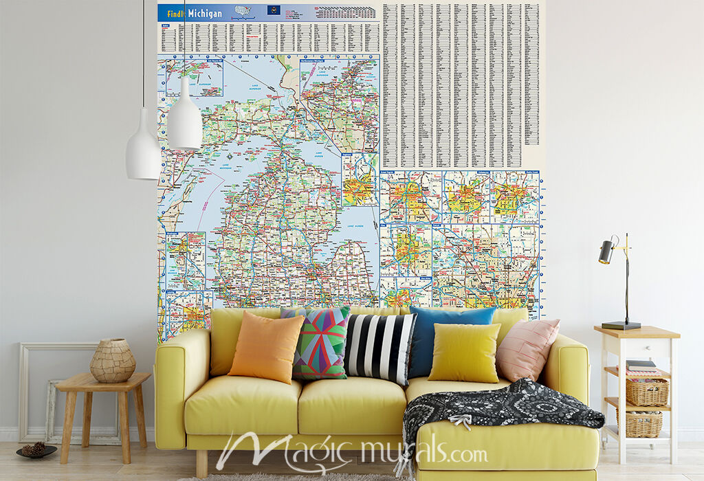 Michigan State Map Wallpaper Wall Mural by Magic Murals