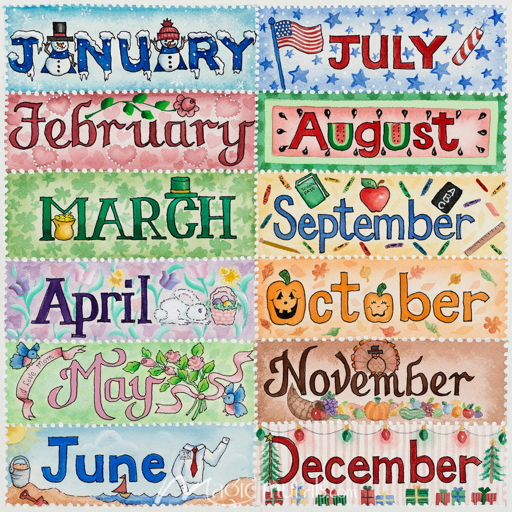 Calendar Month Signs Wallpaper Mural by Magic Murals