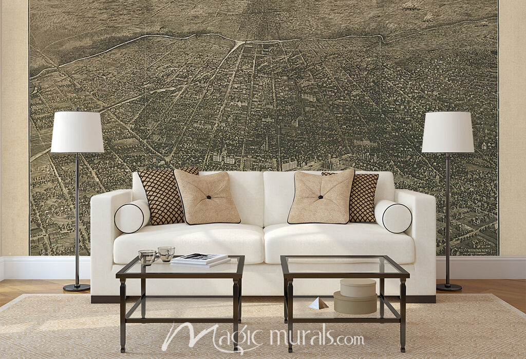 Aerial Denver Map 1887 Wallpaper Mural by Magic Murals