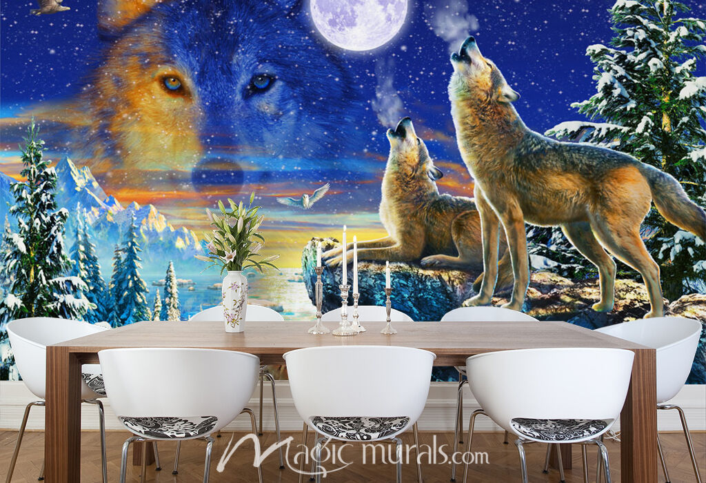 Howling Wolves Wallpaper Wall Mural by Magic Murals