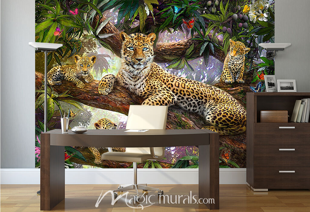 Tree Top Leopard Family Wallpaper Mural by Magic Murals