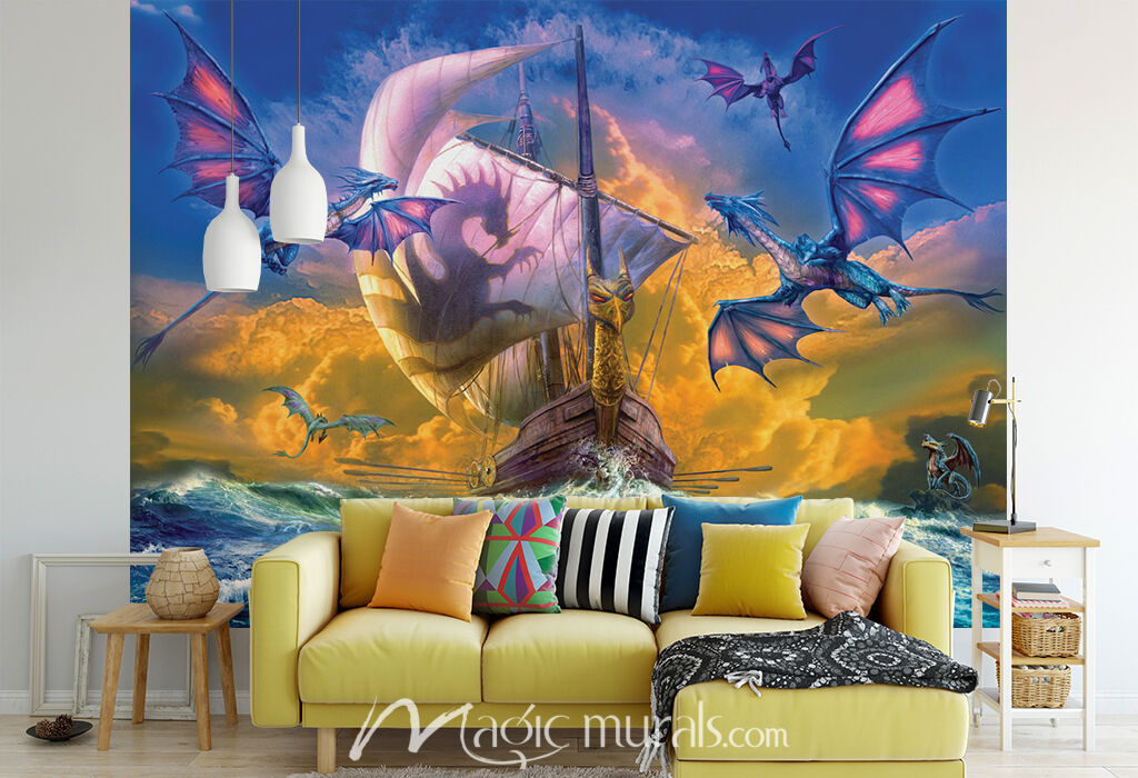 Dragons and Ship 1 Wallpaper Wall Mural by Magic Murals