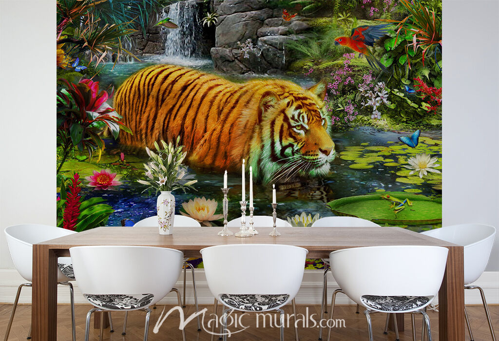 Tiger in Water Wallpaper Wall Mural by Magic Murals