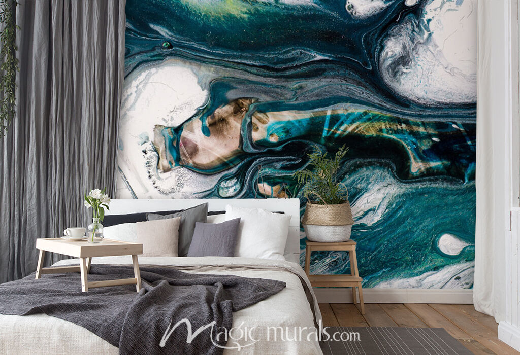 Turquoise Abstract Marbling Wallpaper Mural by Magic Murals