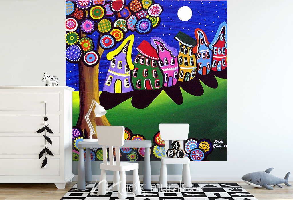 Funky Houses With Blossoms Wallpaper Mural by Magic Murals