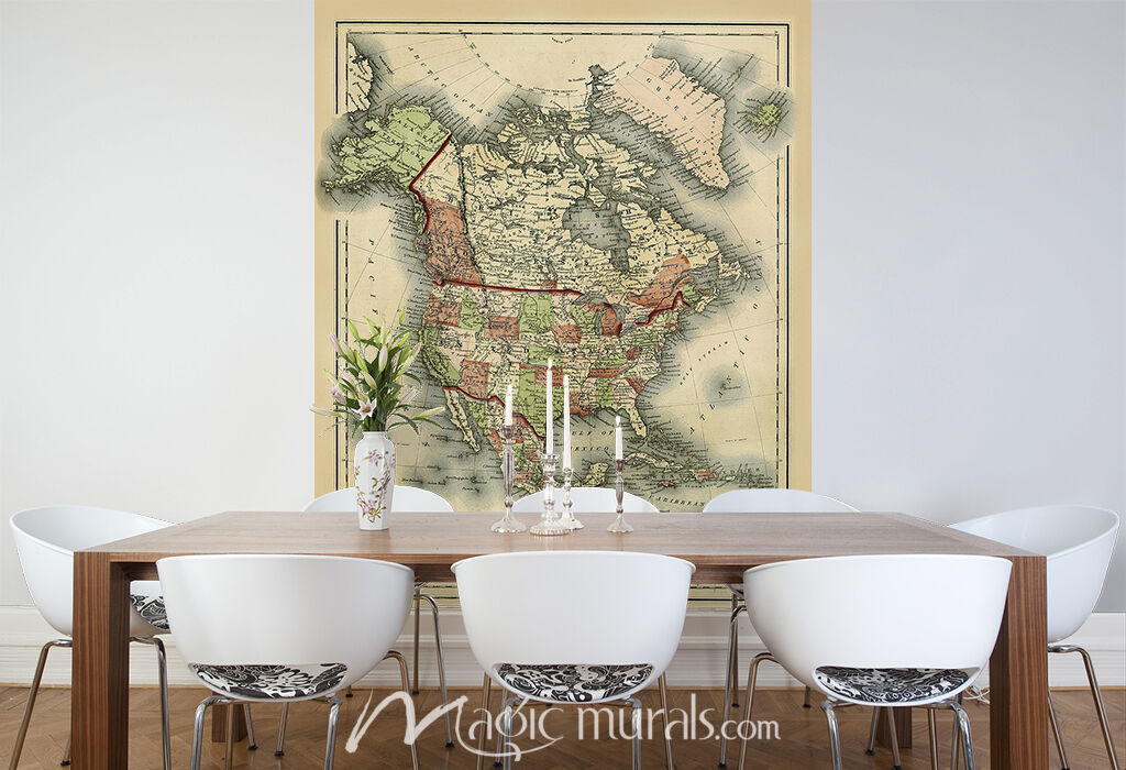 Colorful Antique Map of North America Mural by Magic Murals