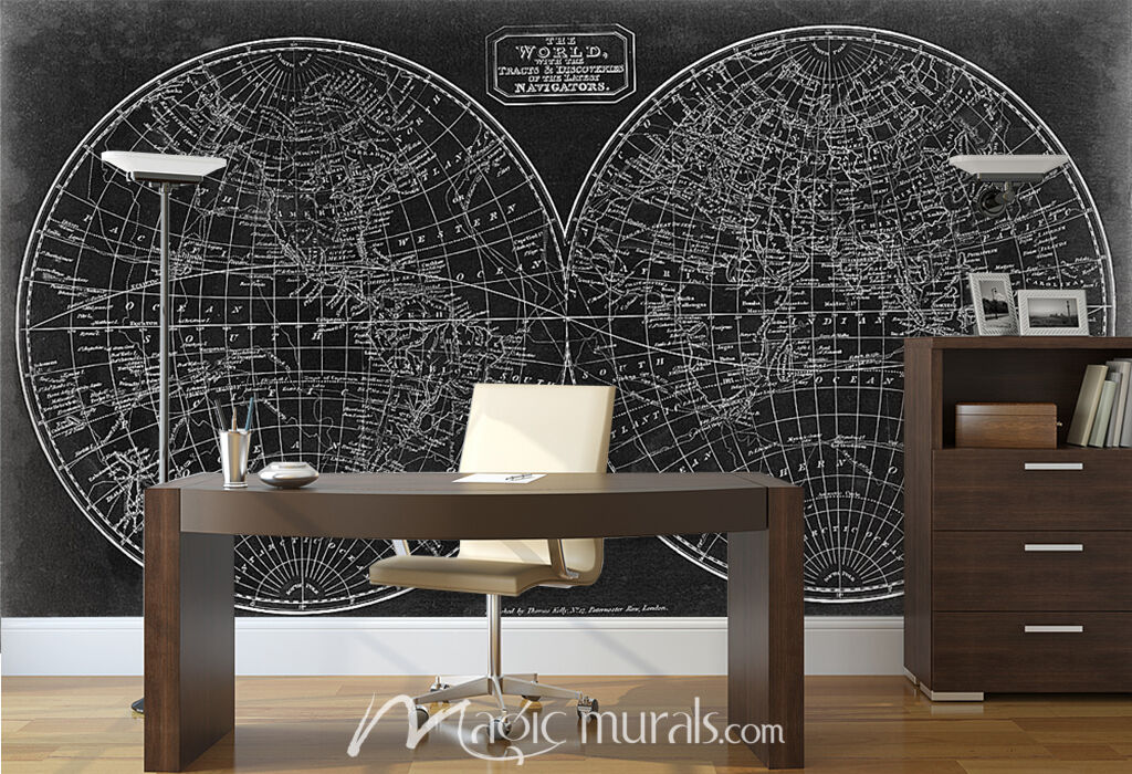 Blueprint of the World in Hemispheres Mural by Magic Murals