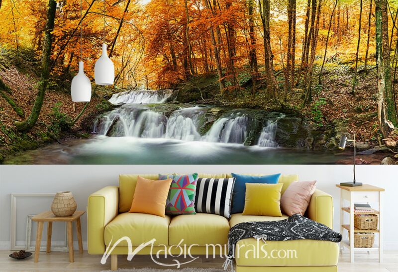 Autumn Forest Waterfall Wallpaper Mural by Magic Murals