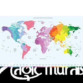 Multi-Colored Time-Zone Marked World Map Magic Murals
